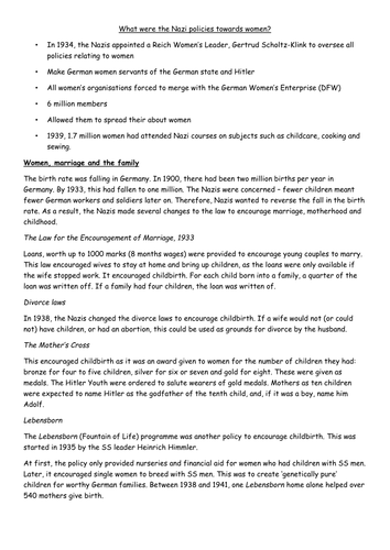 Women in Nazi Germany | Teaching Resources