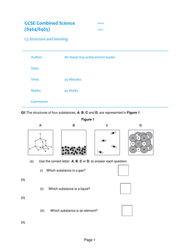 AQA TRILOGY C3 Structure and bonding | Teaching Resources