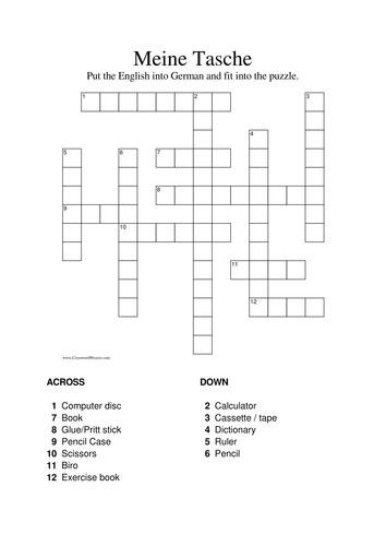 School bag/pencil case vocabulary in German - 2 worksheets | Teaching ...