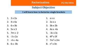 Factorising Single brackets | Teaching Resources