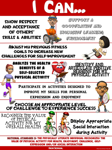PE Poster: "I Can" Statements- High School Version; Standard 5: Valuing ...