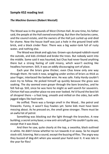 THE MACHINE GUNNERS SHORT SAMPLE KS2 READING TEST SATS STYLE WITH MARKS ...