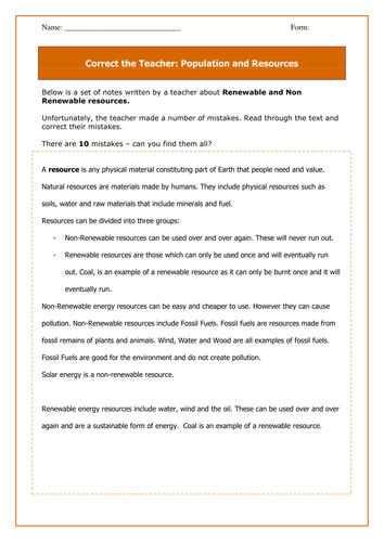 Renewable and Non Renewable Resources | Teaching Resources