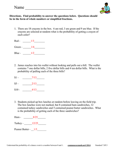 Probability - 7.SP.5 | Teaching Resources