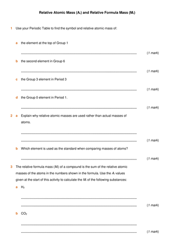 Relative Masses and Moles | Teaching Resources