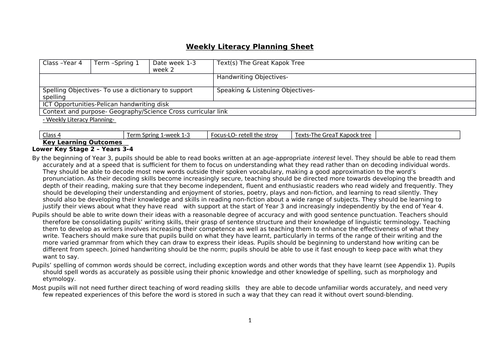 Week 2 of 6 week unit of English planning for Year 3 or 4- The ...