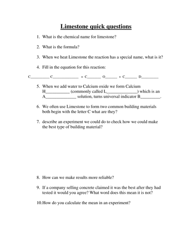 homework and question sheets on atoms. limestone and oils | Teaching ...