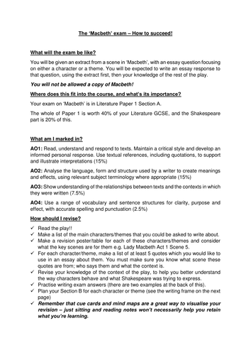 AQA Macbeth exam and essay guide | Teaching Resources