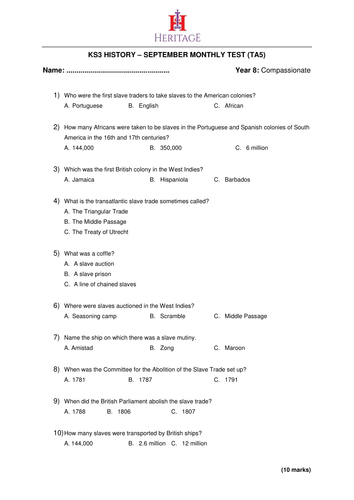KS3 History - Completed Test | Teaching Resources