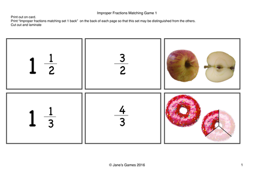 Improper fractions matching set 1 | Teaching Resources