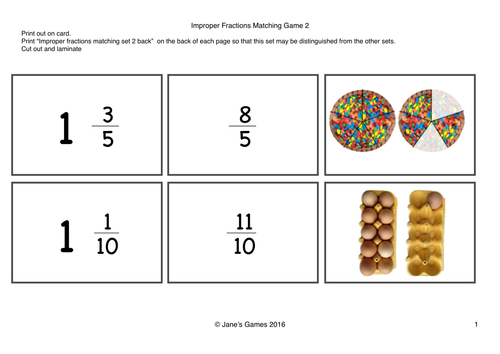 Improper fractions matching game, set 2 | Teaching Resources