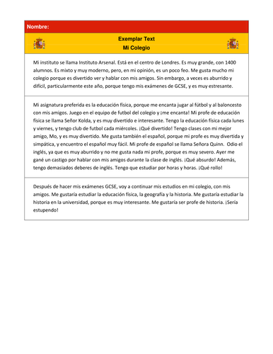 GCSE Spanish Controlled Assessment on School | Teaching Resources
