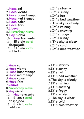 MATCH UP THE WEATHER PHRASES | Teaching Resources