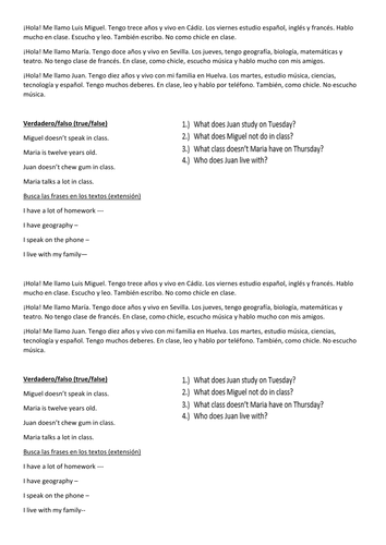 COMPREHENSION SCHOOL SUBJECTS - TRUE FALSE, FIND PHRASES | Teaching ...