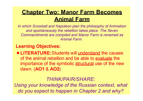 1-9 Orwell's Animal Farm Chapter 1&2 | Teaching Resources