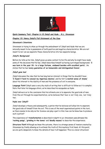 Jekyll and Hyde Summaries: Chapters 1-10 | Teaching Resources