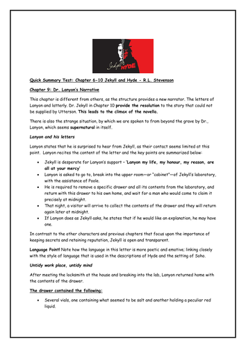 Jekyll and Hyde Summaries: Chapters 1-10 | Teaching Resources
