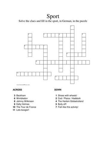 German crossword - sports vocabulary | Teaching Resources