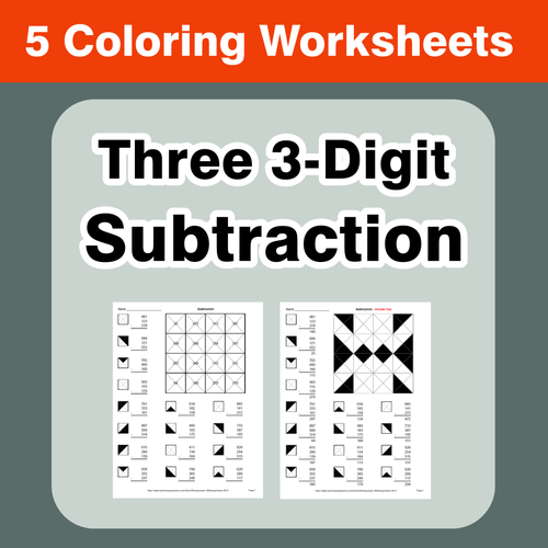 Three 3-Digit Subtraction - Coloring Worksheets | Teaching Resources