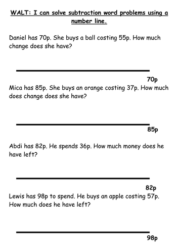 Year 2 Finding the difference subtraction Money word problems ...