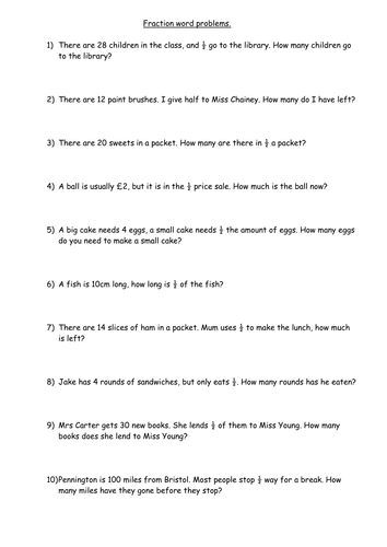 Fraction Word Problems | Teaching Resources