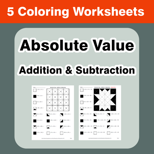 Absolute Value - Addition & Subtraction - Coloring Worksheets ...