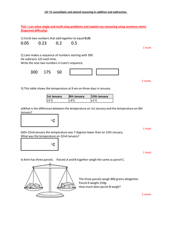 Yr 5/6 MATHS- Reasoning Lesson- Addition and Subtraction Problems- Test ...