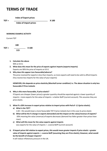 Terms of Trade (TOT) - A2-Yr2 | Teaching Resources