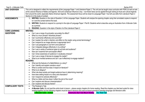 A Monster Calls - Scheme of Learning + Assessments | Teaching Resources
