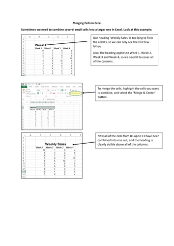 Merging Cells in Excel | Teaching Resources