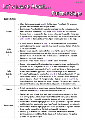 Partnerships Business Ownership FULL lesson includes assessment, lesson ...