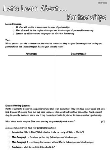 Partnerships Business Ownership FULL lesson includes assessment, lesson ...