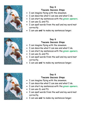 Snowman and the Snowdog by Raymond Briggs 6 day literacy plan year 2 ...