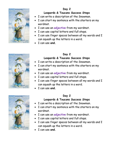 Snowman and the Snowdog by Raymond Briggs 6 day literacy plan year 2 ...
