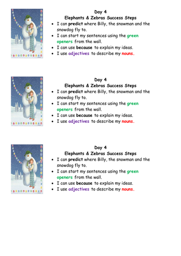 Snowman and the Snowdog by Raymond Briggs 6 day literacy plan year 2 ...