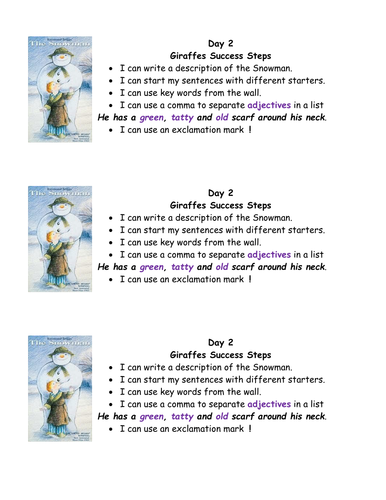 Snowman and the Snowdog by Raymond Briggs 6 day literacy plan year 2 ...
