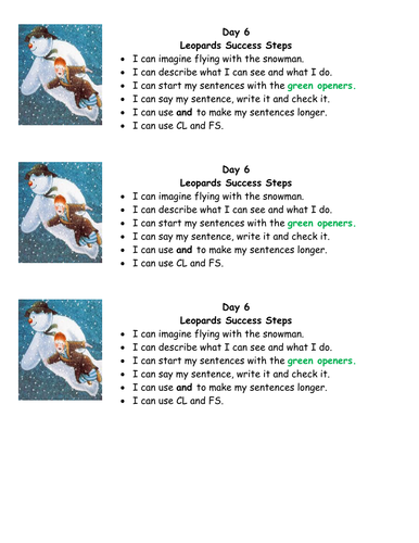 Snowman and the Snowdog by Raymond Briggs 6 day literacy plan year 2 ...