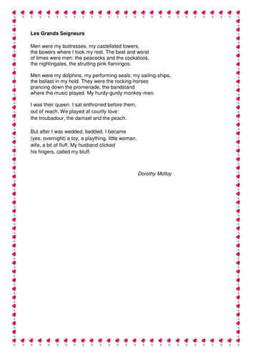 Les Grand Seigneurs poem, activities and answer sheet. Suitable for ...