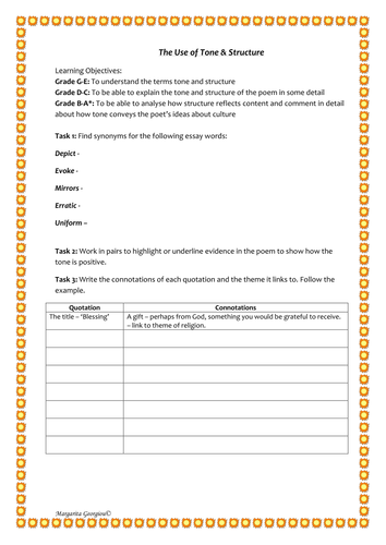 GCSE & IGCSE poetry preparation poem 'Blessing' | Teaching Resources