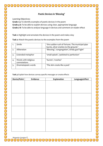 GCSE & IGCSE poetry preparation poem 'Blessing' | Teaching Resources