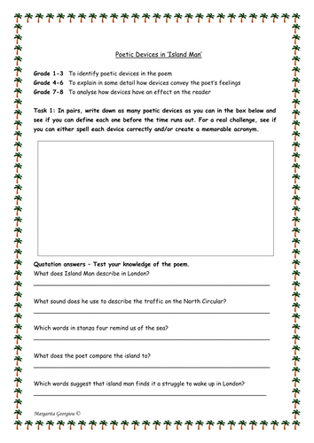 Island Man poem analysis | Teaching Resources