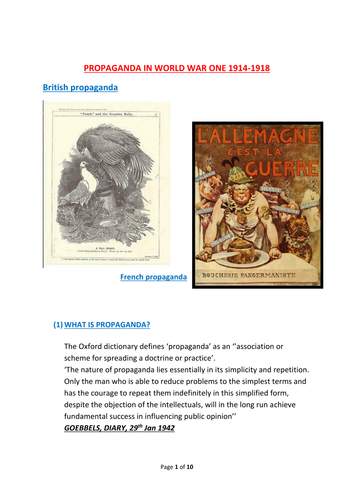 Propaganda In World War One | Teaching Resources