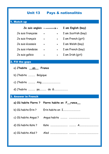French countries & nationalities (Les pays) - Simple Worksheet (Studio ...