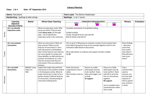 Literacy planning - The Demon Headmaster Year 3/4 | Teaching Resources
