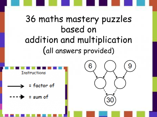 36 maths mastery puzzles based on addition and multiplication (all ...