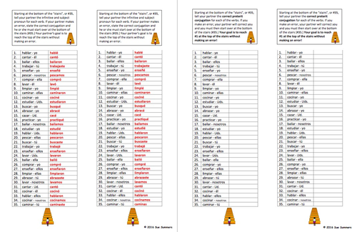 Spanish Preterit AR Verbs Pair Work Escaleras Activity, Vocabulary, and ...