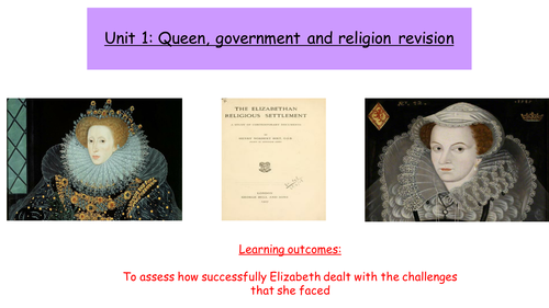 Unit 1 GCSE Elizabeth overview and assessment | Teaching Resources
