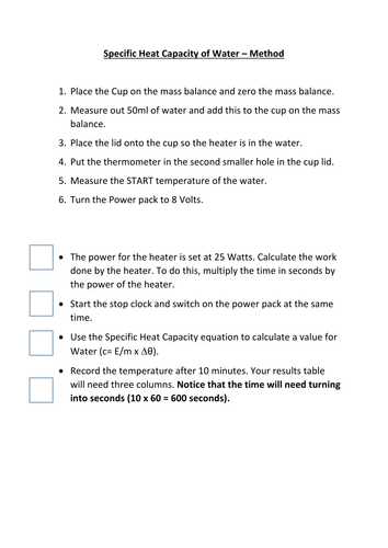 Specific Heat Capacity - Practical Method | Teaching Resources