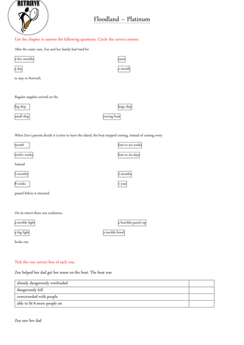 Whole Class Reading reources based on Fact Retrieval (book - Floodland ...