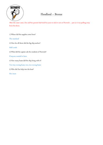 Whole Class Reading reources based on Fact Retrieval (book - Floodland ...